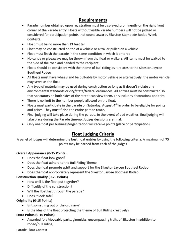 Parade Float Contest Requirements Rules | PDF
