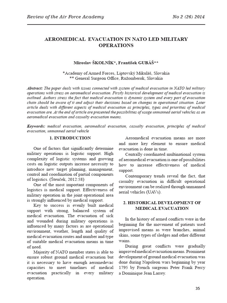 Aeromedical Evacuation in Nato Led Military Operations | PDF