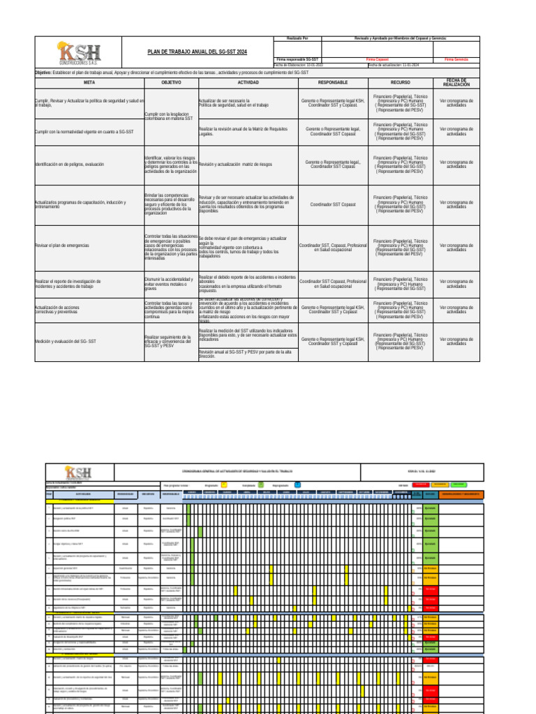 Plan de Trabajo Anual SG-SST 2024 | PDF