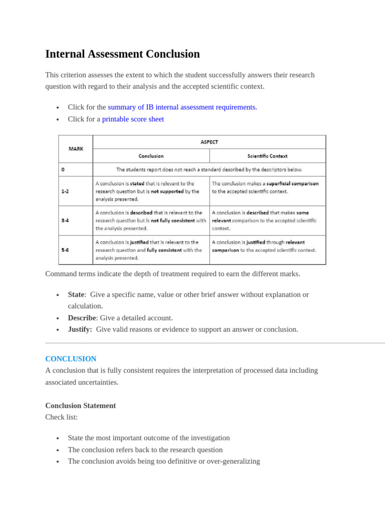 Internal Assessment Conclusion | PDF