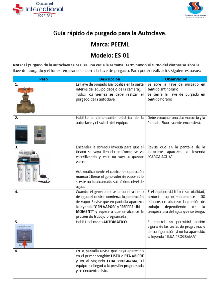 Guía Rápido de Purgado para La Autoclave Ceye | PDF