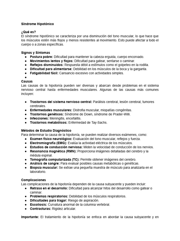 Síndrome Hipotónico: Causas y Síntomas | PDF | Electromiografia | Salud ...
