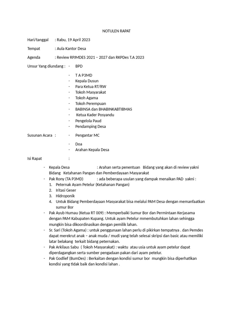 NOTULEN RAPAT 2023_1 | PDF