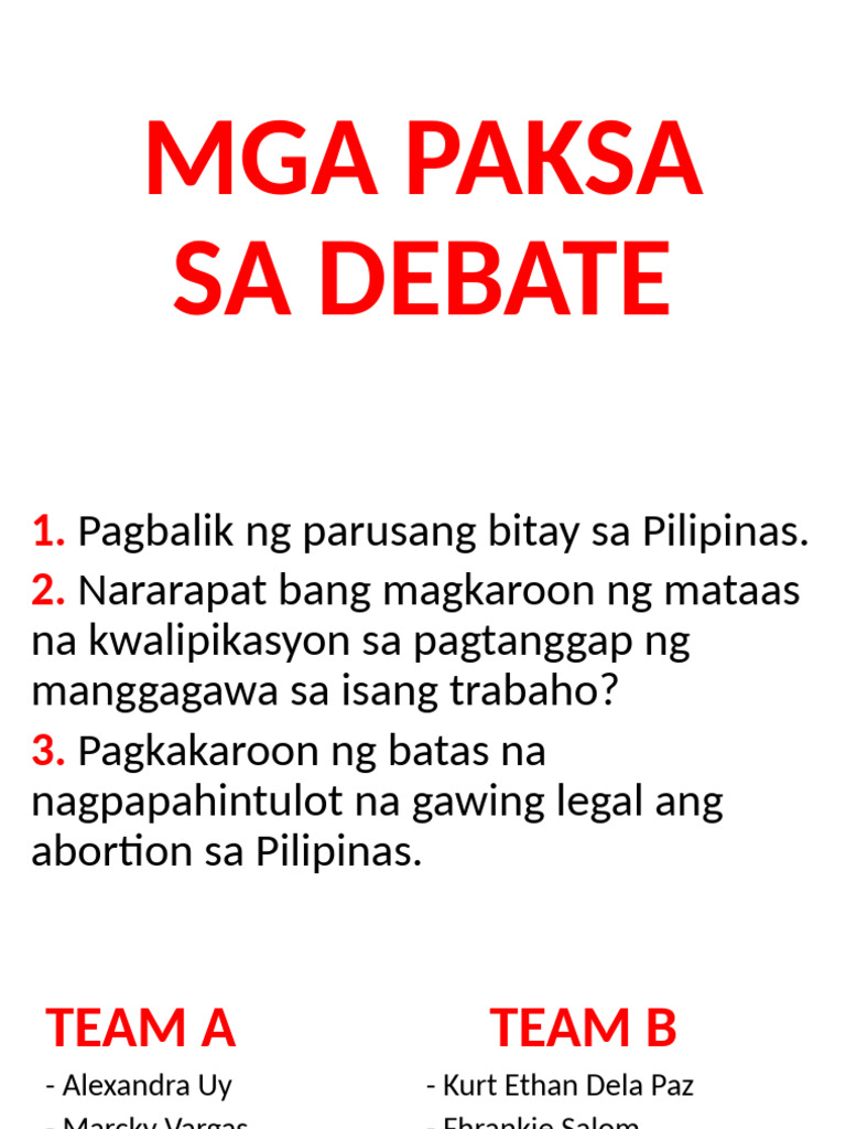 Mga Paksa Sa Debate | PDF