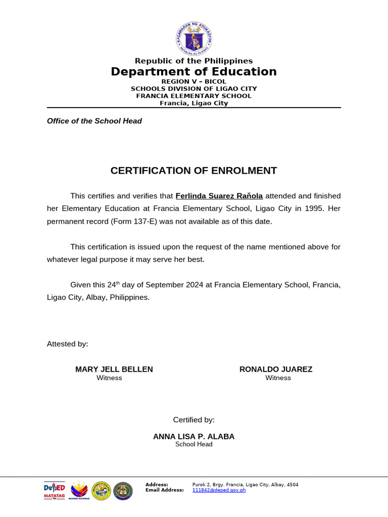 Cert of Enrolment | PDF