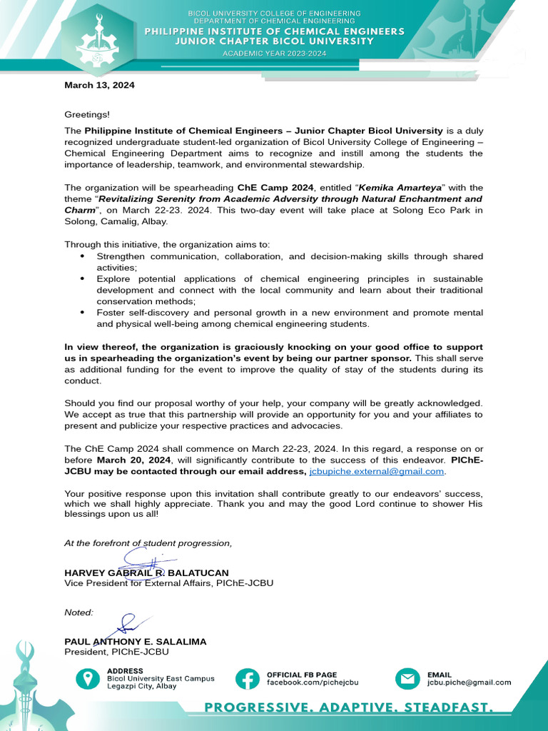 ChE-Camp-2024-Sponsorship-Letter - Copy | PDF