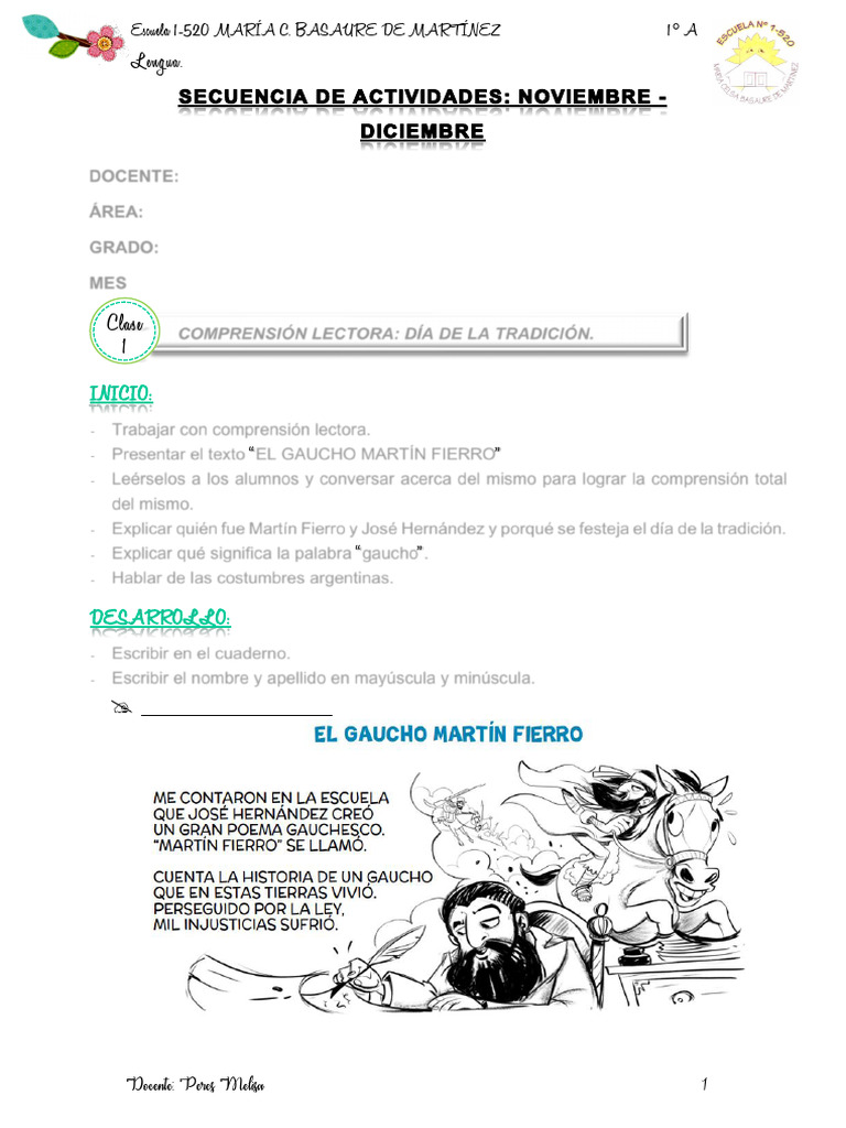 Actividades de Noviembre 1°a - Lengua | PDF