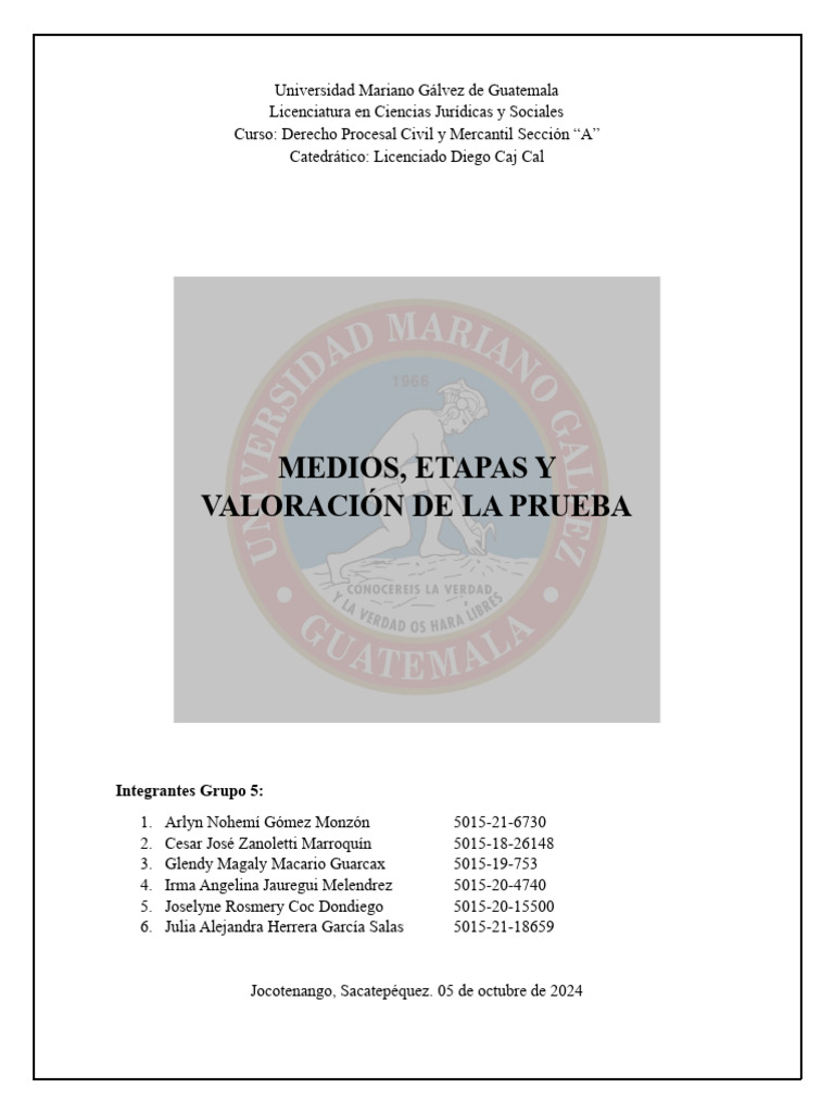 Medios, Etapas y Valoracion de La Prueba - Grupo 5 | PDF