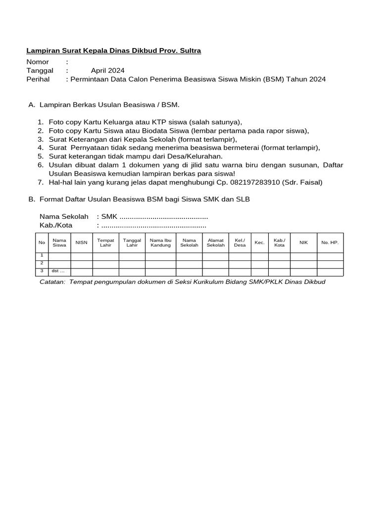 Format Data BSM 2024 SMK N SLB | PDF