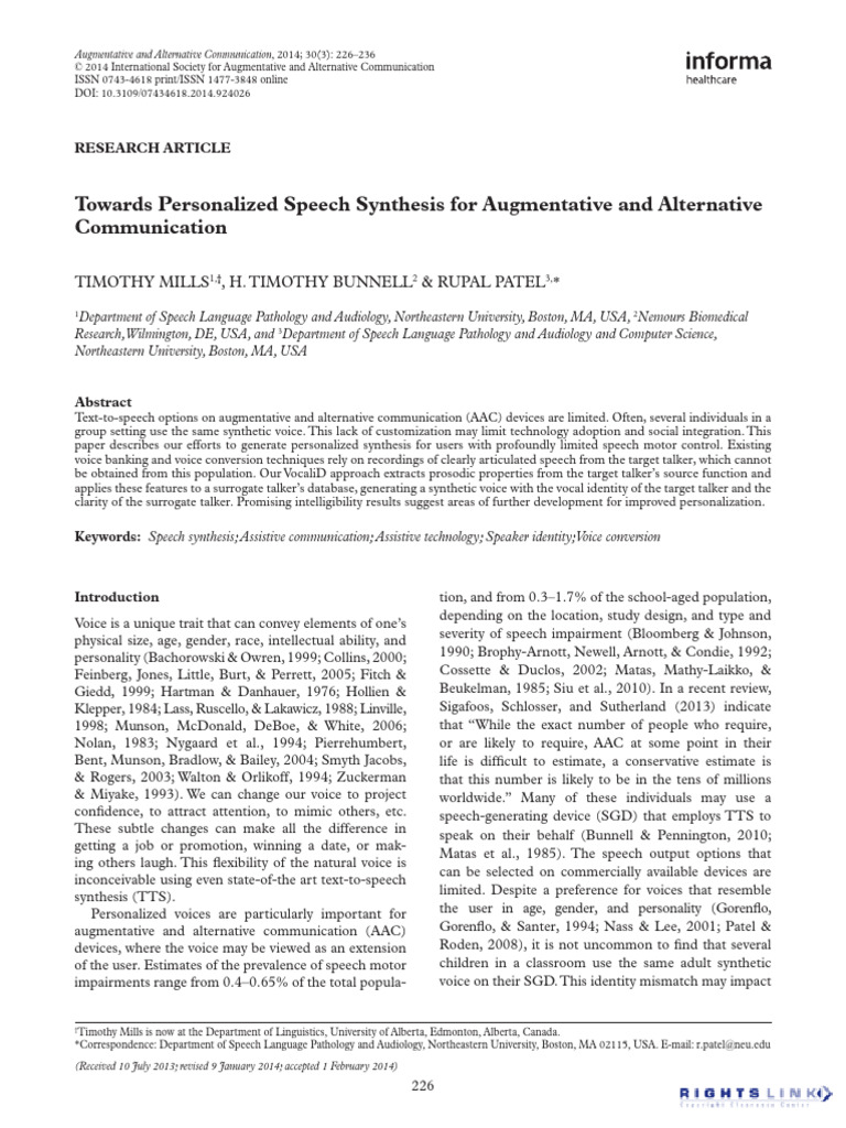 Towards Personalized Speech Synthesis For Augmentative and Alternative ...