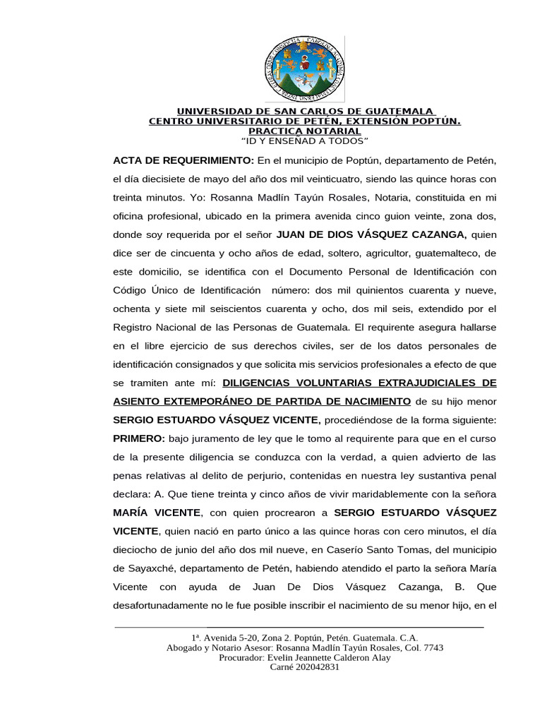 DJV ASIENTO EXTEMPORANEO Segio Estuardo Vásquez Vicente | PDF ...