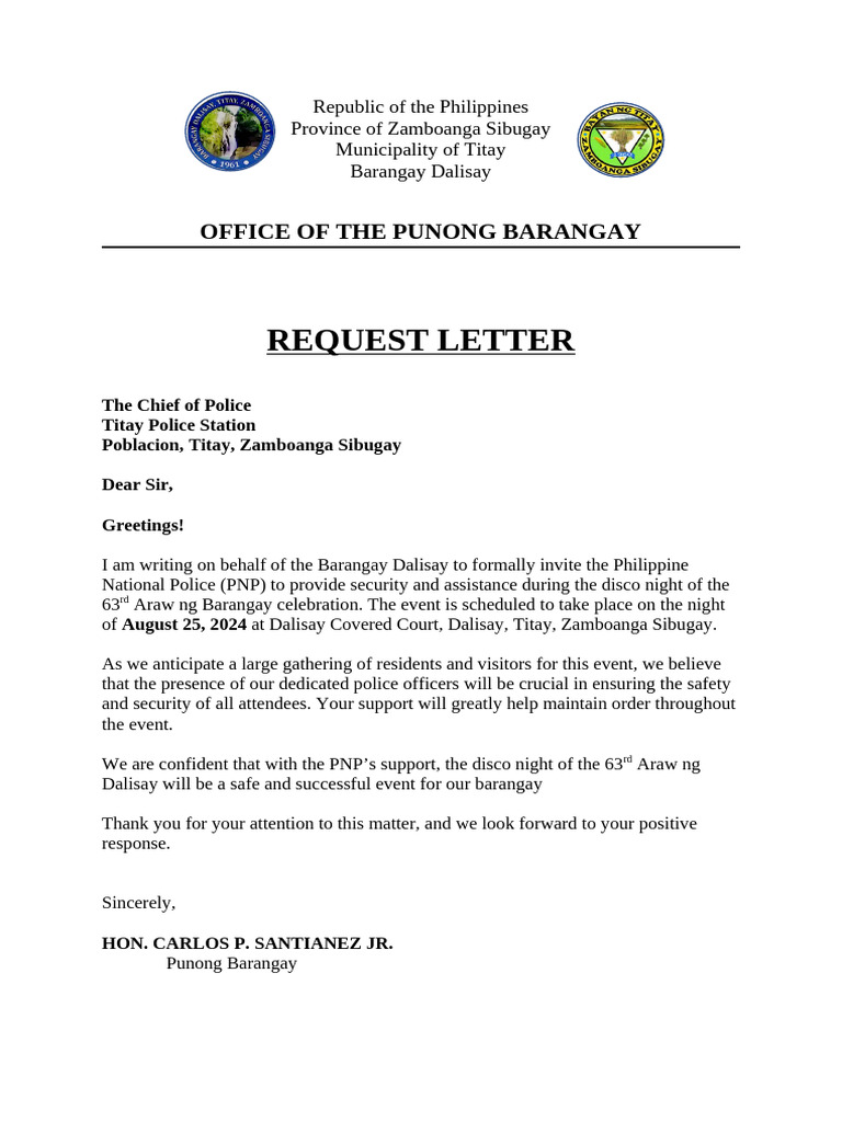Request Letter to Pnp | PDF