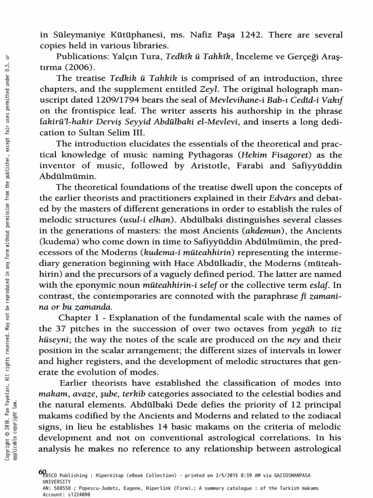 2 A Summary Catalogue of The Turkish Makams 60-119 | PDF