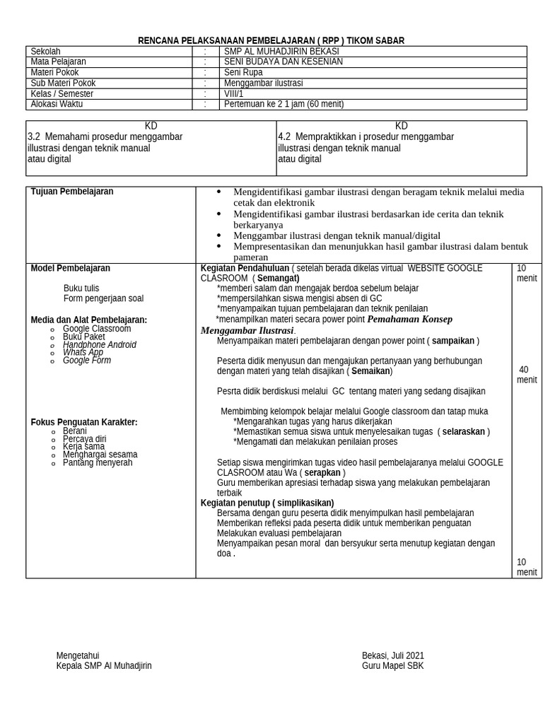 RPP SBK 8 Menggambar Ilustrasi | PDF