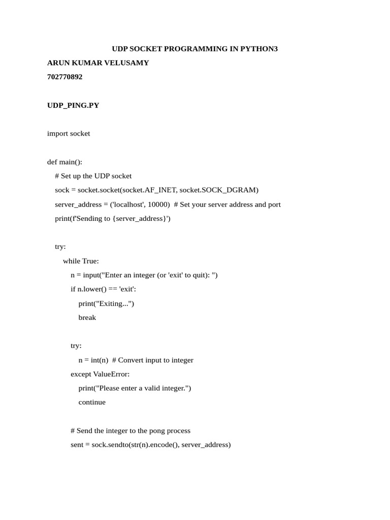 Udp Socket Programming in Python3 | PDF