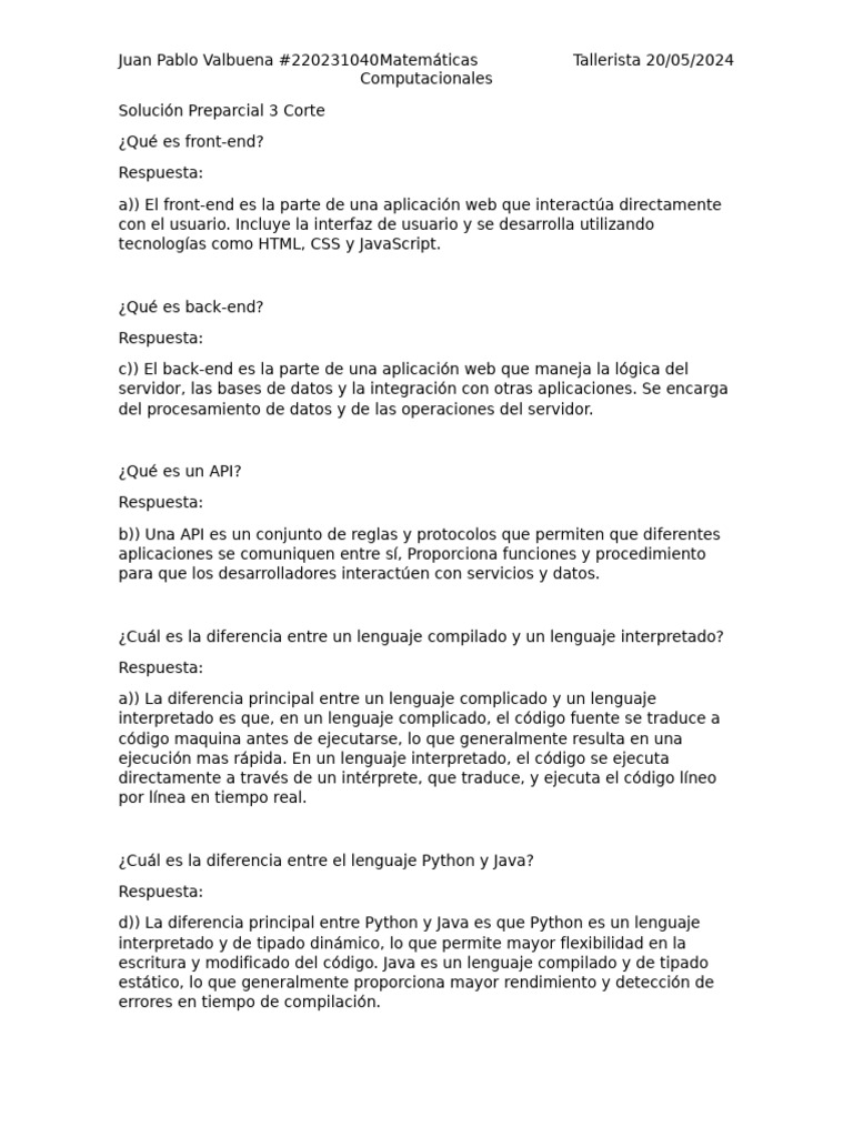 Solución Preparcial 3 Corte | PDF