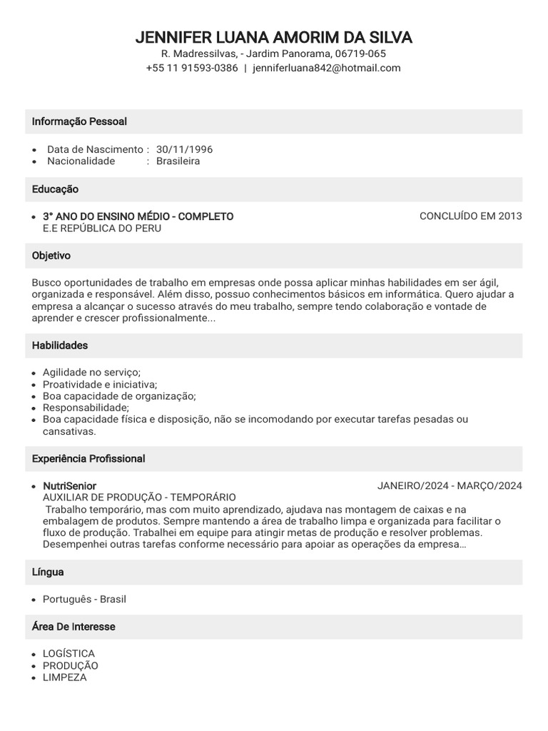 CV Luana Amorim - 2024 | PDF