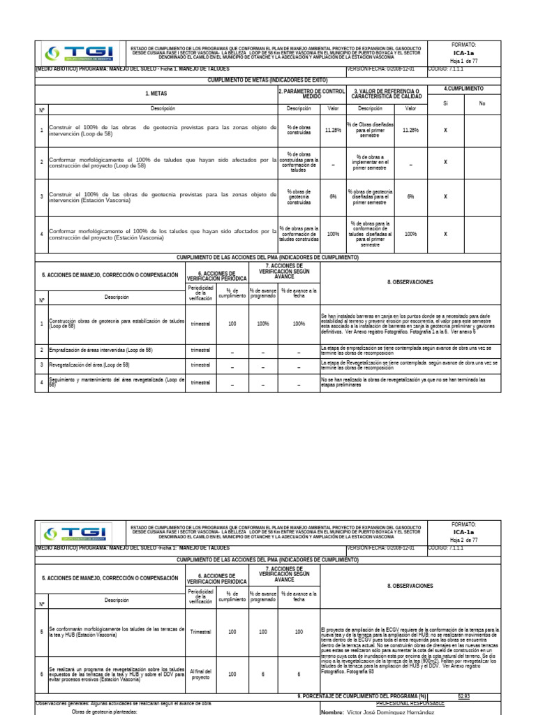Formato ICA-1a y 1b Loop 58 | PDF | Geografía Física | Ciencias de la ...