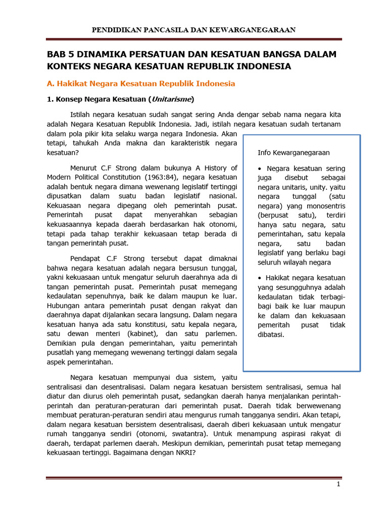 Bab 5 Dinamika Persatuan Dan Kesatuan Dalam Konteks Nkri. | PDF