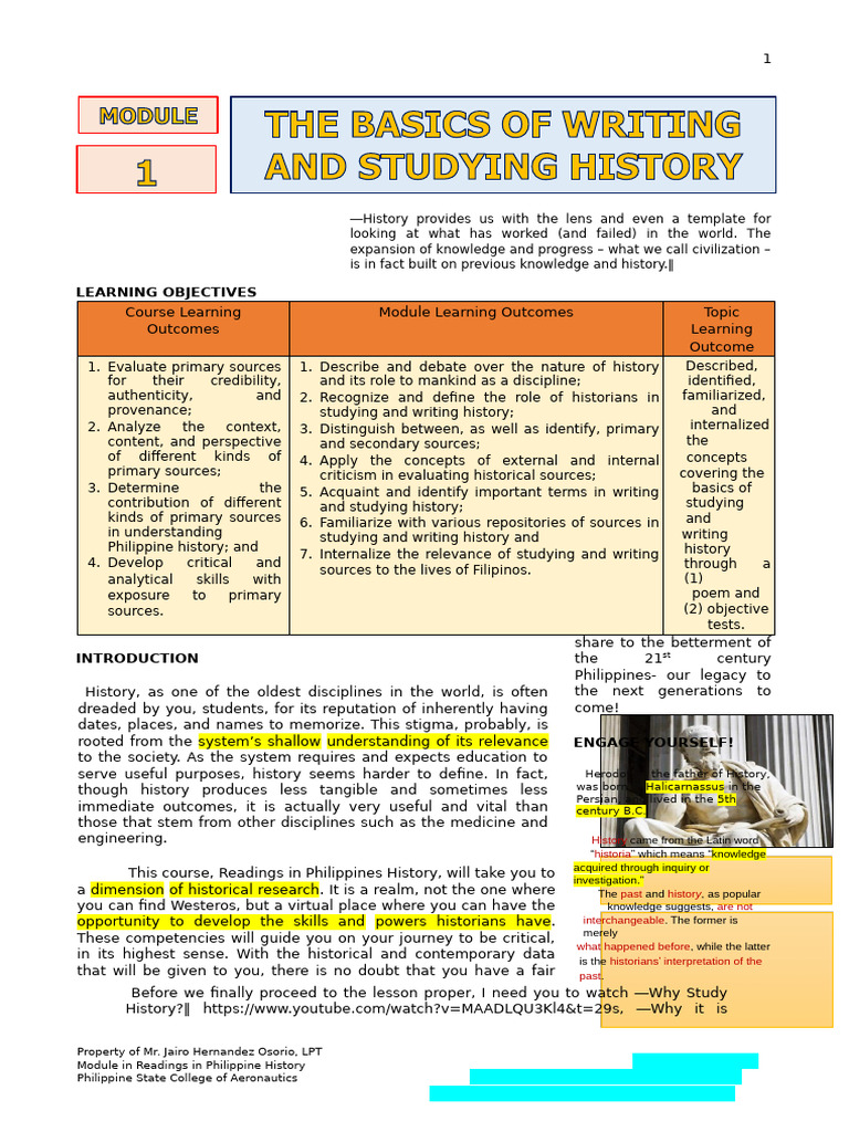 Module I (The Basics of Writing and Studying History) | PDF