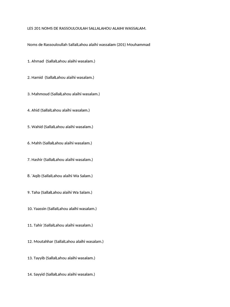 201 Noms Du Prophète | PDF