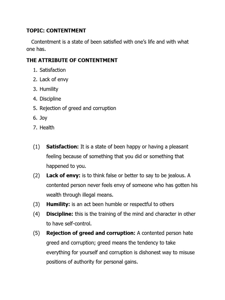 Lesson Note Week 5and6 Contentment | PDF