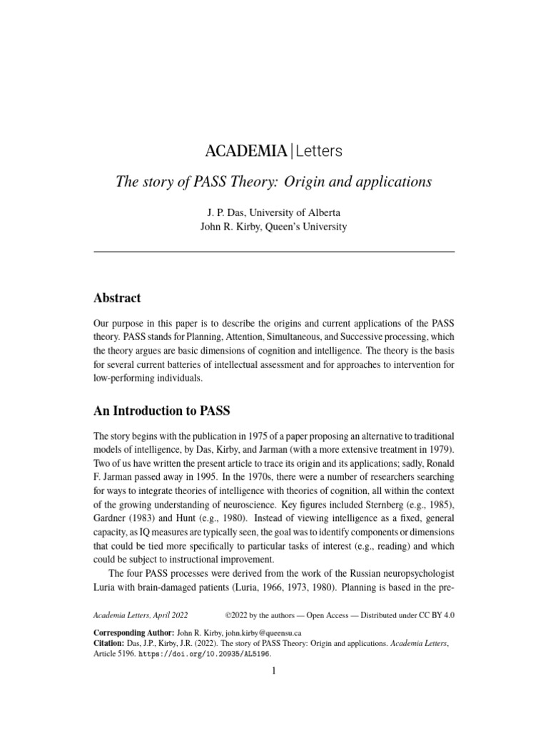 The Story of PASS Theory Origin and Appl | PDF