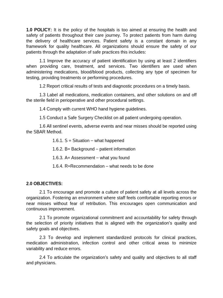 Patient Safety Policy and Procedures | PDF | Patient Safety | Medical Error