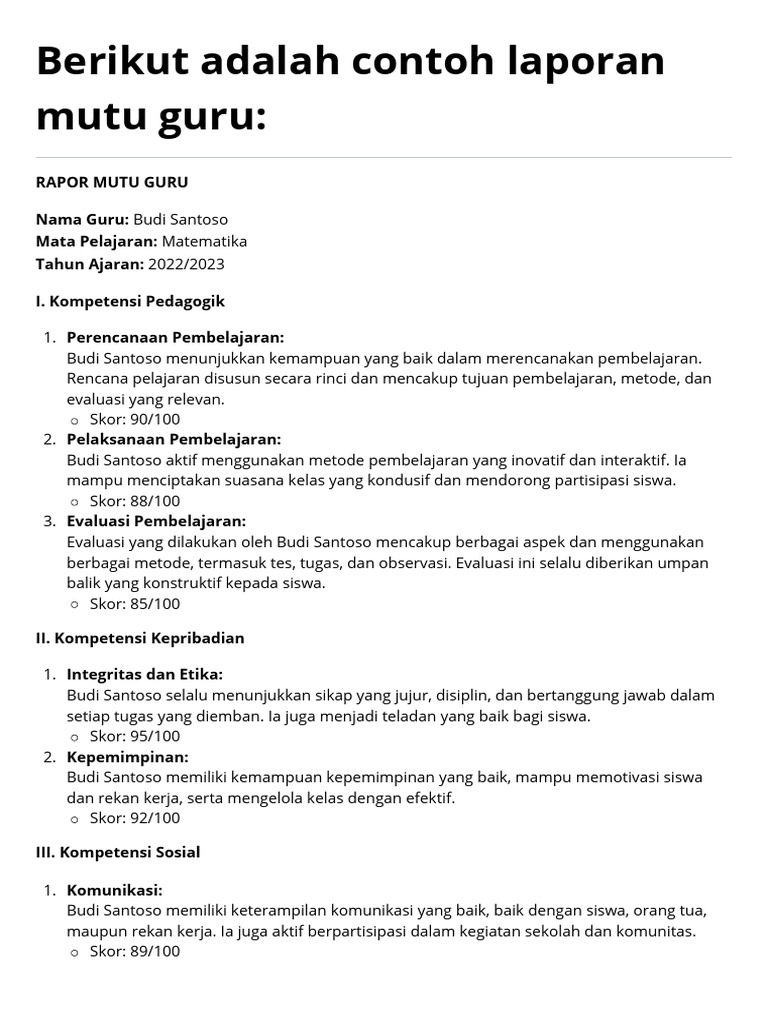 Berikut Adalah Contoh Laporan Mutu Guru - 20240927 - 085334 - 0000 | PDF
