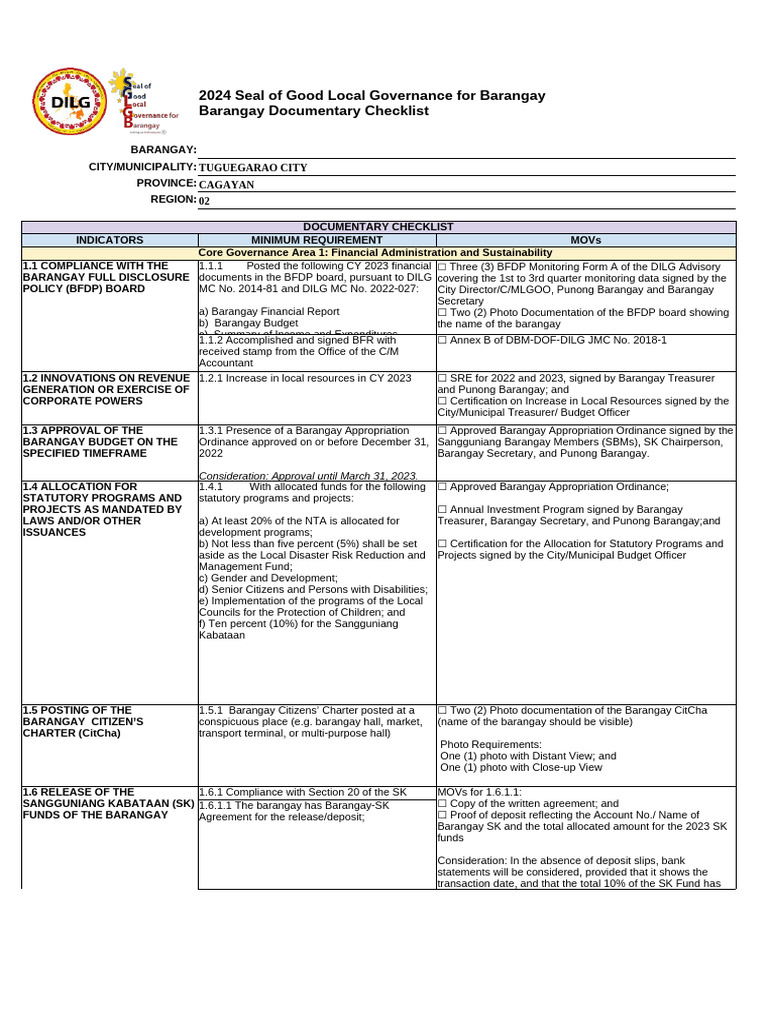 2024 SGLGB Documentary Checklist | PDF