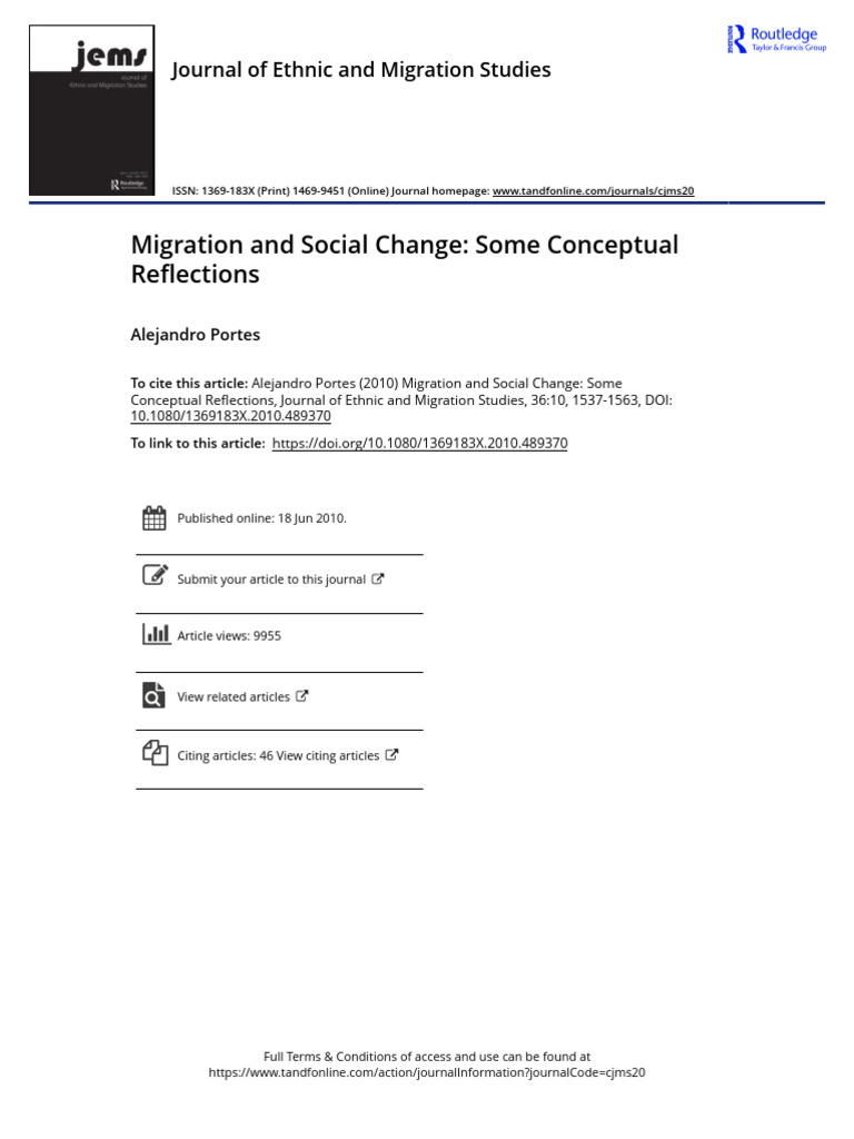 Migration and Social Change Some Conceptual Reflections | PDF | Human ...
