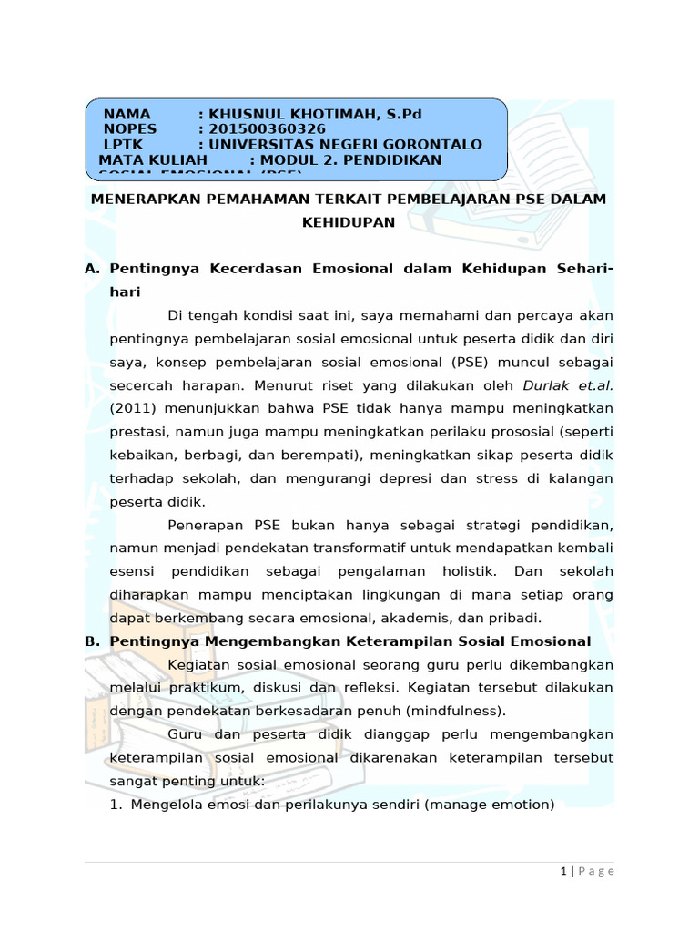 Jurnal Modul 2 - Pembelajaran Sosial Emosional (Pse) | PDF
