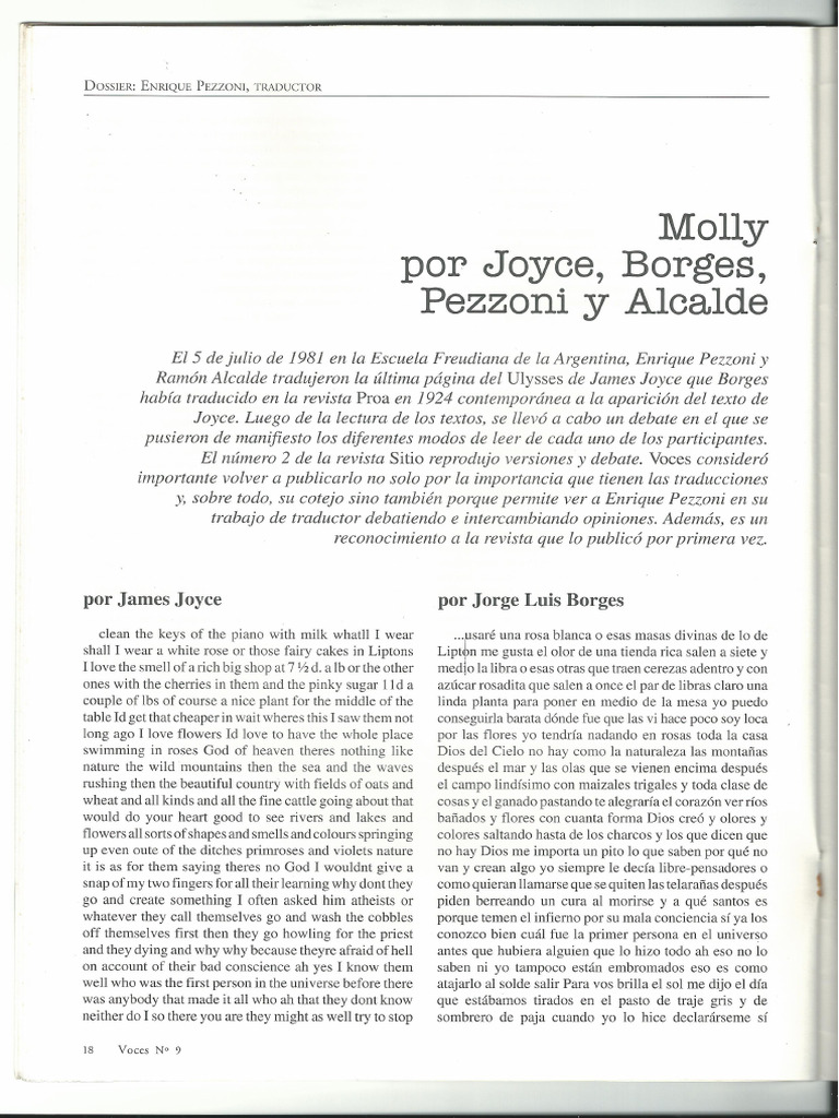 Molly Por Joyce, Borges, Pezzoni y Alcalde EFA | PDF