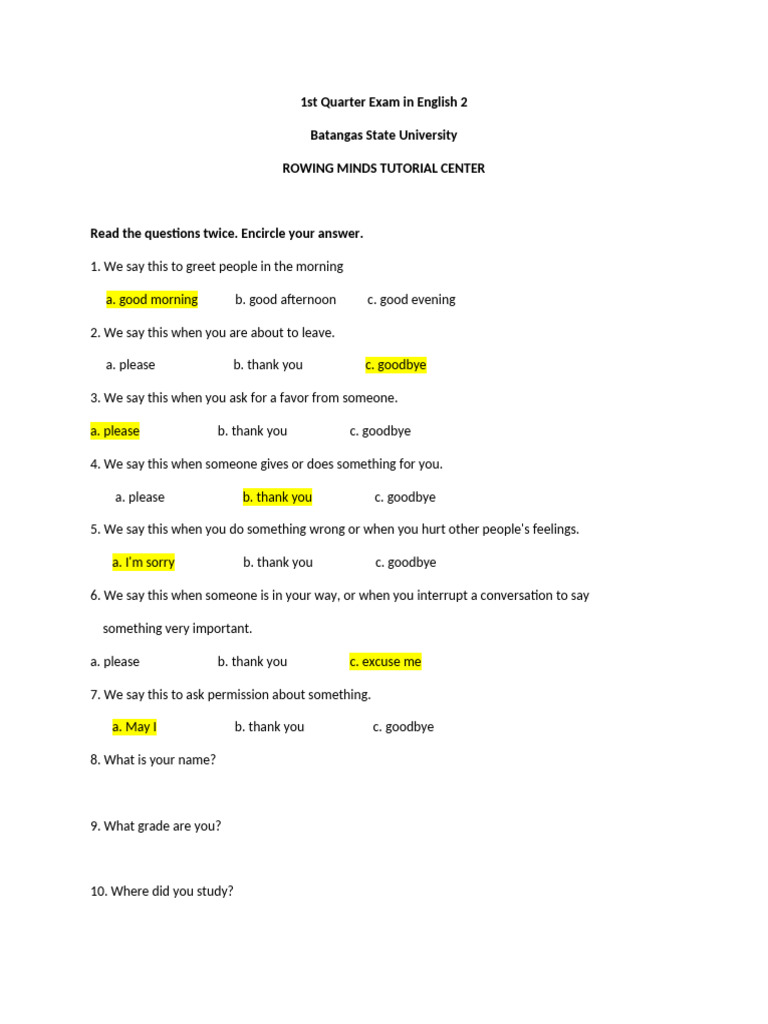 English Grade 2 | PDF