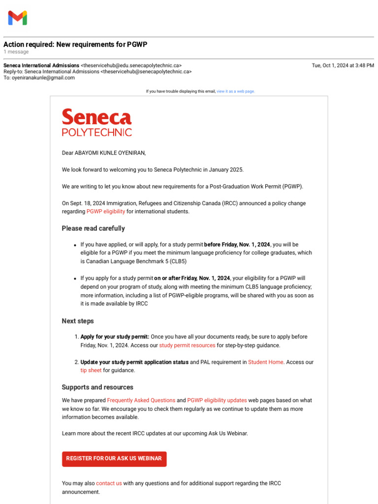 Gmail - Action Required - New Requirements For PGWP | PDF | Cultural ...
