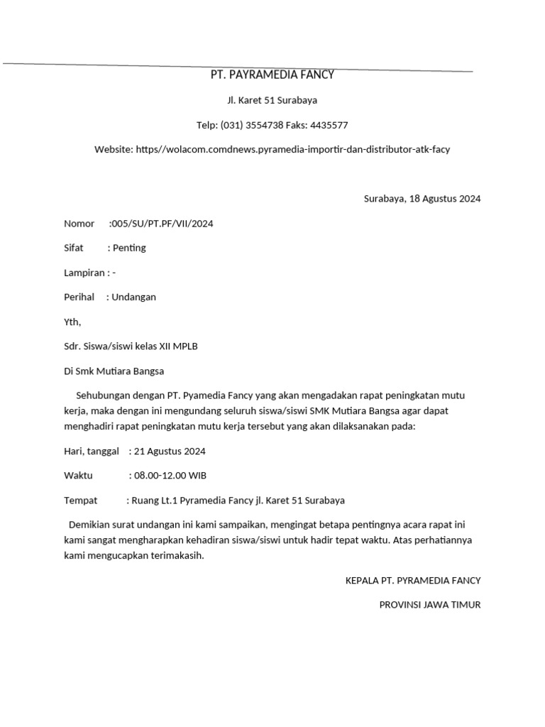 SURAT UNDANGAN PT pyramedia fancy | PDF