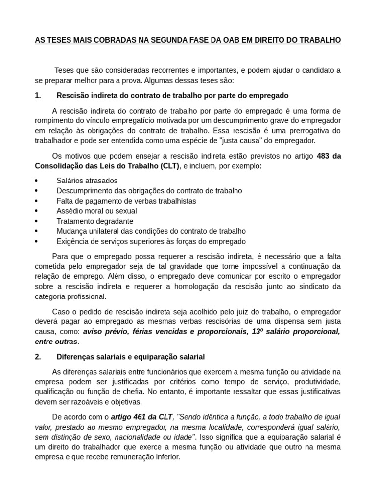 Peças e Teses Mais Cobradas - Direito Do Trabalho | PDF