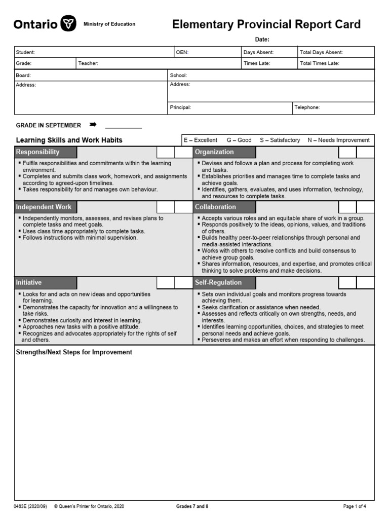 YRDSB Electronic Student Report Card - YRDSB Elementary Term 1 Report ...