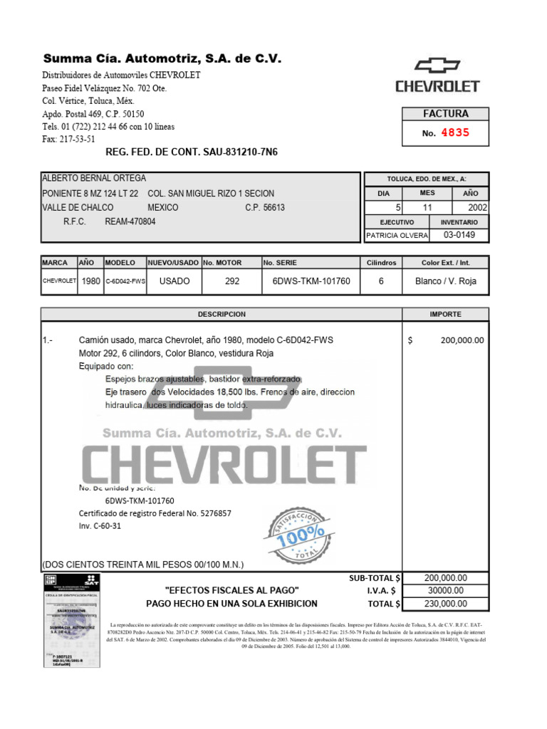 Factura Camion | PDF | Estilos de carrocería | Industria del vehículo