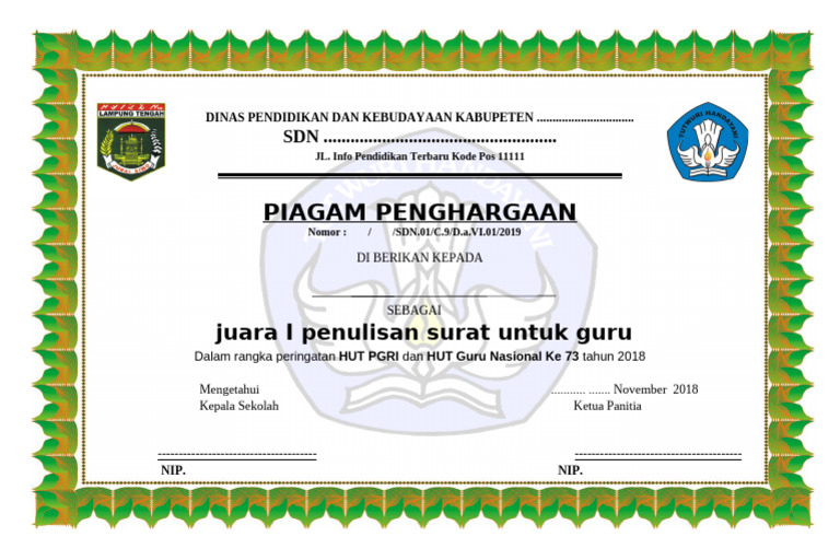 Piagam Lomba Menulis Surat | PDF