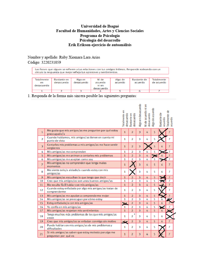 Ruby Lara - Cuestionario Erik Erkson | PDF