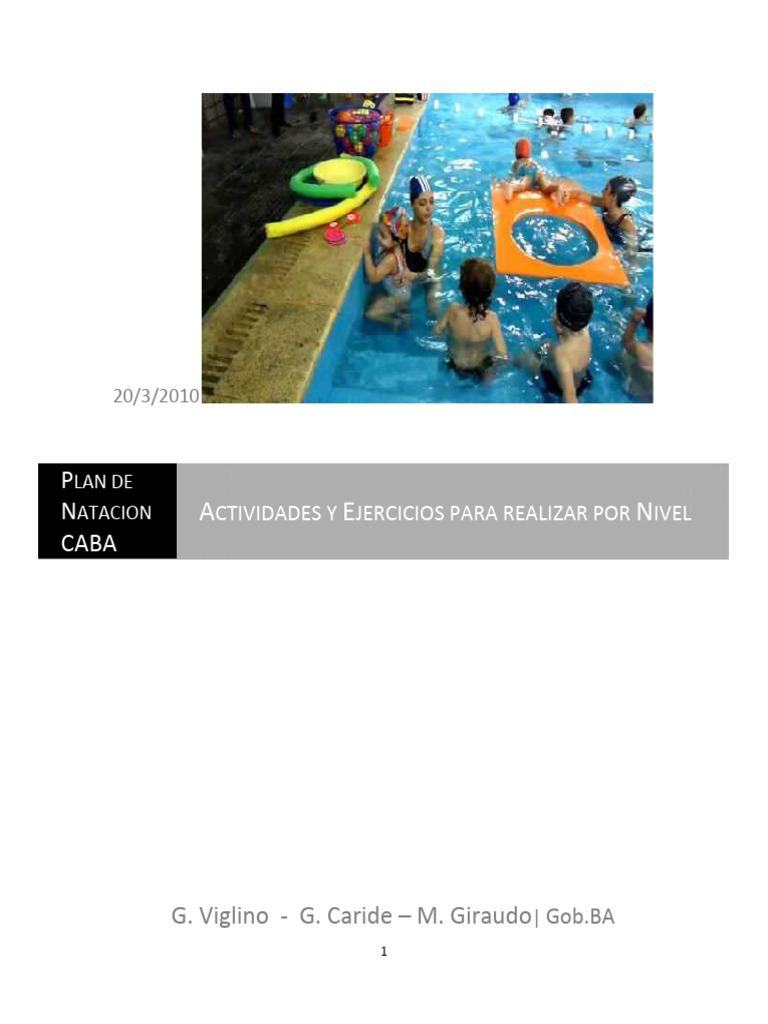 ACTIVIDADES Y EJERCICIOS. . GABRIELA VIGLINO Plan de Natación Niveles 1 ...