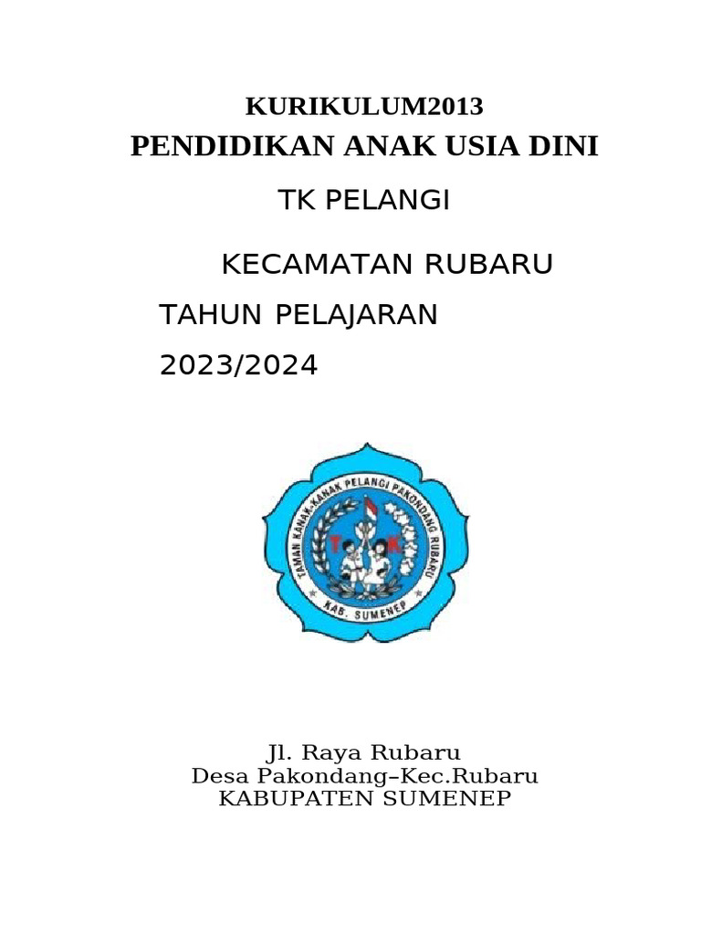 Kurikulum TK Pelangi 2023-2024 | PDF