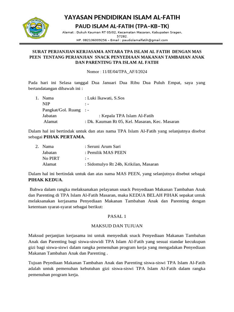 Mou PMT Dan Parenting Tpa-Kb | PDF