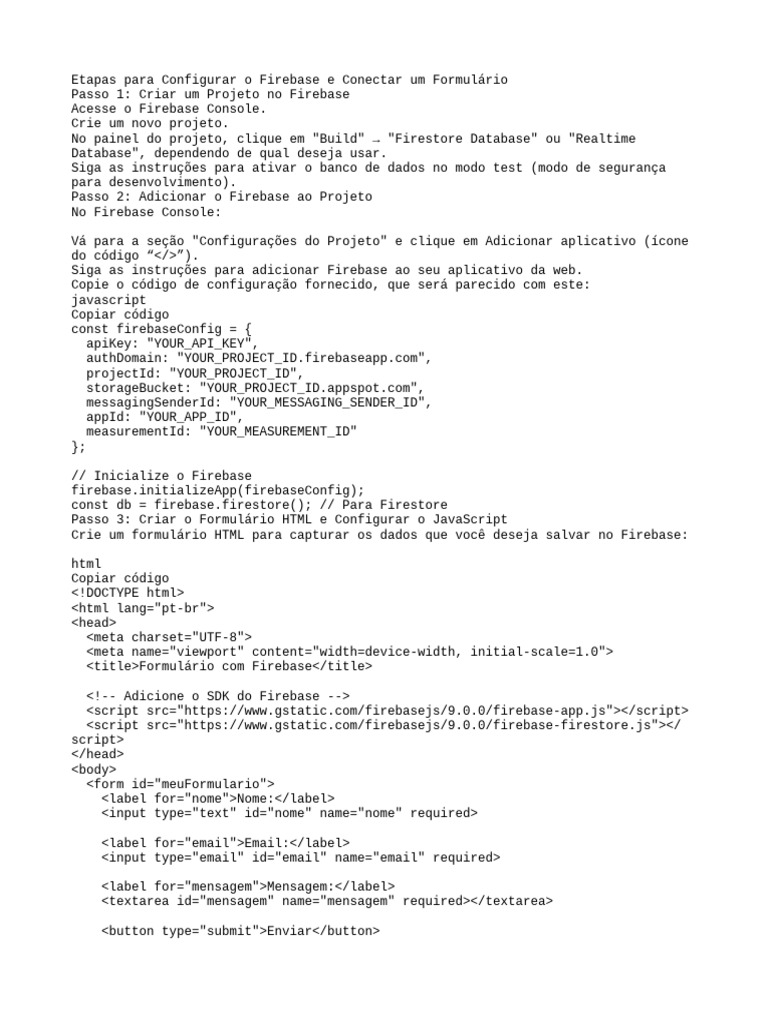 Etapas para Configurar o Firebase | PDF