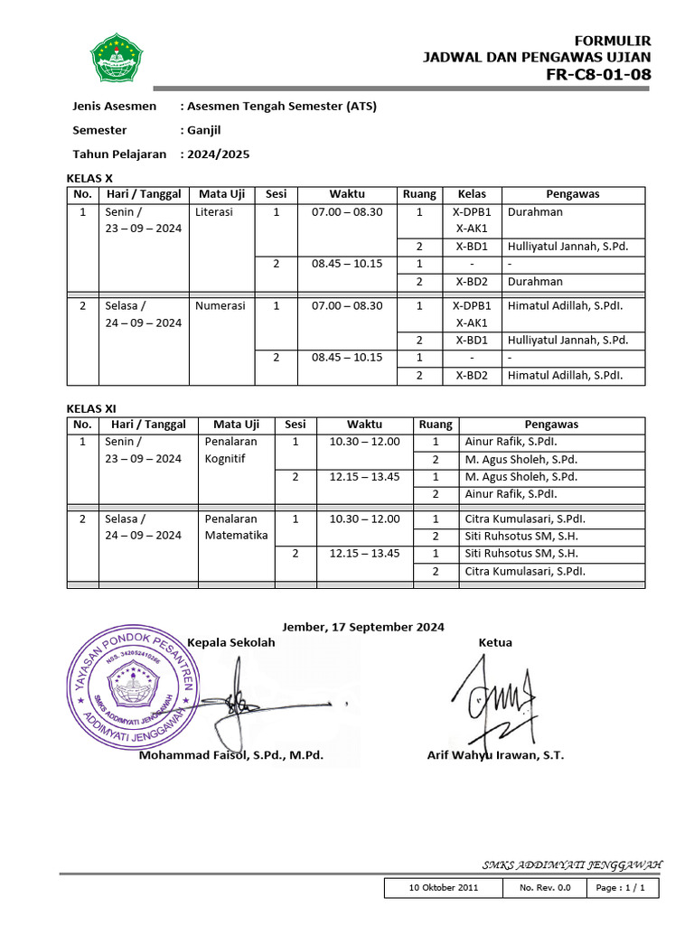 Jadwal ATS Ganjil 2024 | PDF