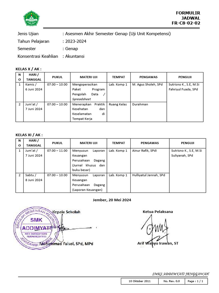 Jadwal Aasg 2023 - 2024 | PDF