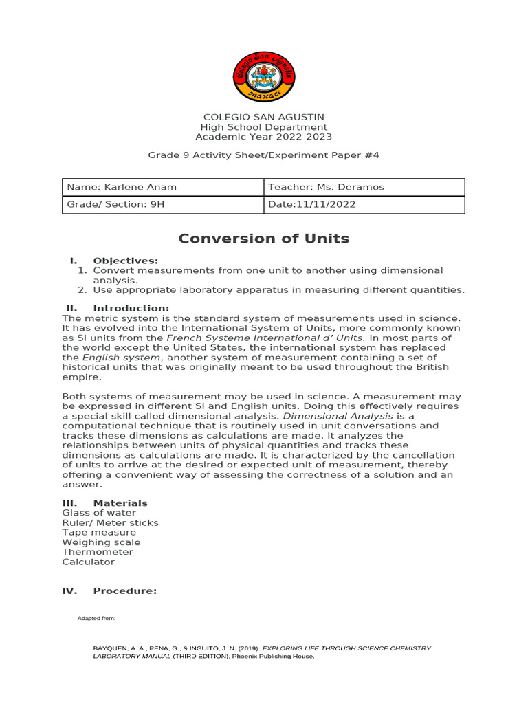 Conversion of Units | PDF