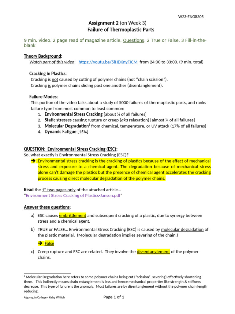 Asgmt 2 - On Polymer Failures -- EnG8305 | PDF
