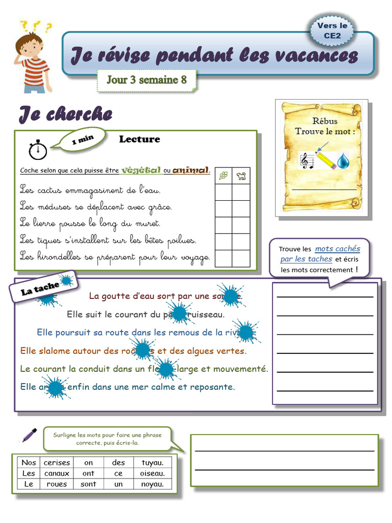 Jour 3 Semaine 8 - Cahiers de Vacances Ce1 Vers Le Ce2 | PDF